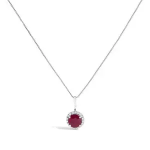 HAUS OF BRILLIANCE 10k Gold Gemstone And Diamond Accent Halo Pendant Necklace - White | Red Ruby